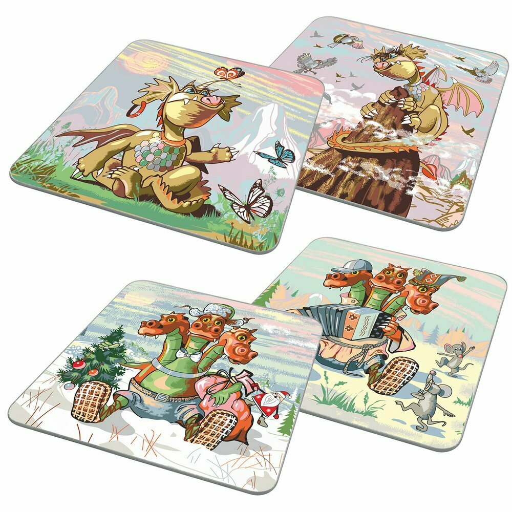 Набор разделочных досок , стекло, с рисунком, размер 18x18 см, 4 штуки