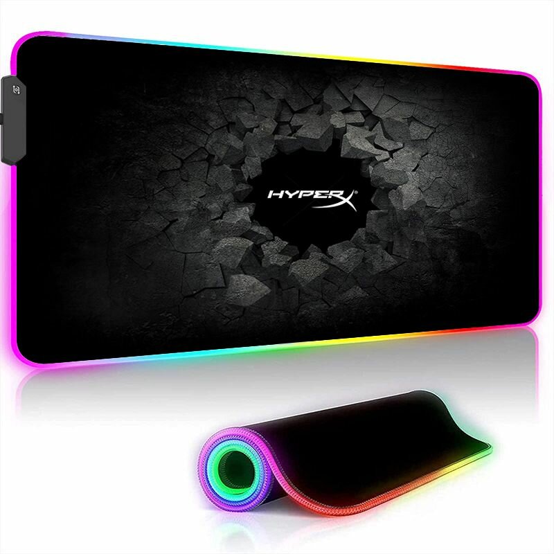 Коврик для мыши HyperX, для игр, нескользящий, с RGB-подсветкой, прошитые края