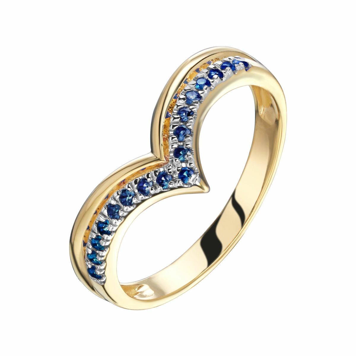 Кольцо, желтое золото, 585 проба, сапфир