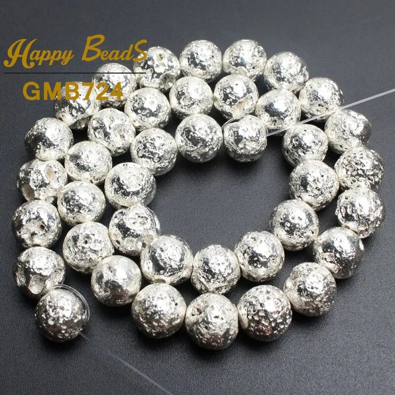 Бусины лавовые серебряные 10 мм (36 шт.)