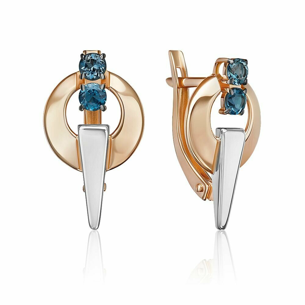 Серьги, комбинированное золото, 585 проба, родирование, топаз