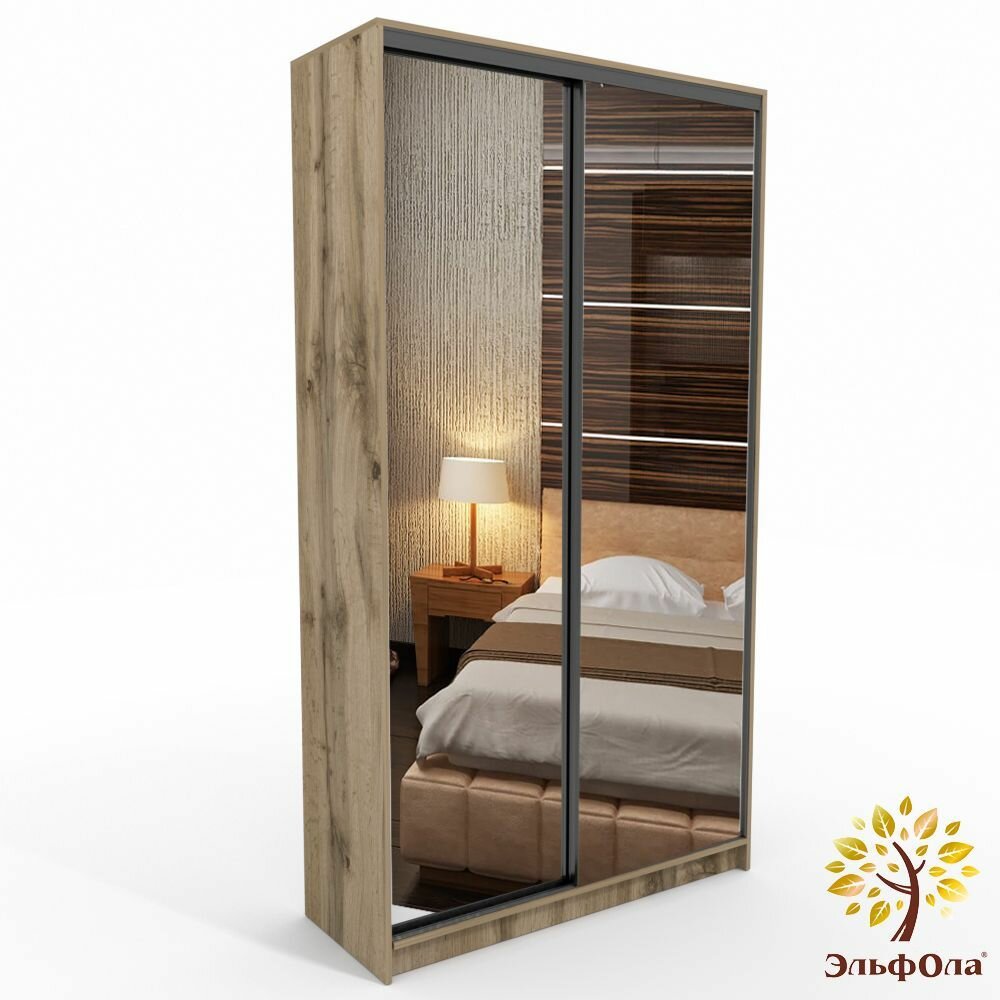 Шкаф купе ЭльфОла "Элеганс" 110*60*240 см, дуб вотан, зеркальные фасады