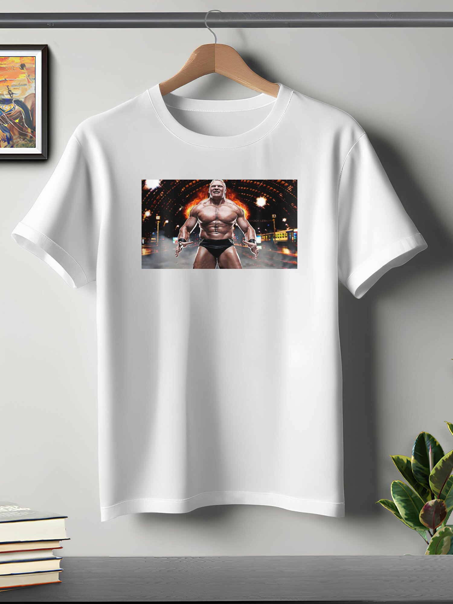 Футболка ONEQ унисекс 40-42 (XXS) размер с принтом Брок Леснар, белая