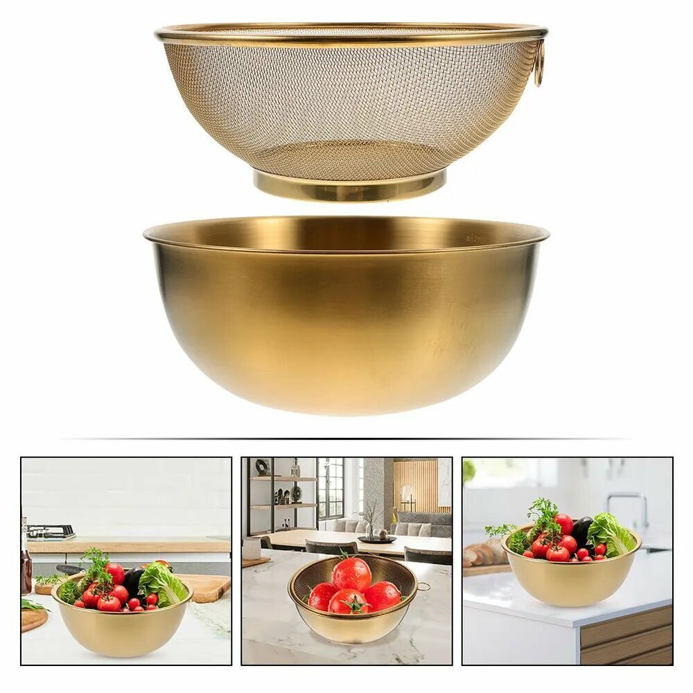 Дуршлаг MUSEN DuDuKe, нержавеющая сталь, золотистые, 22 см, 2.1 л, 2 предм（высокое качество）