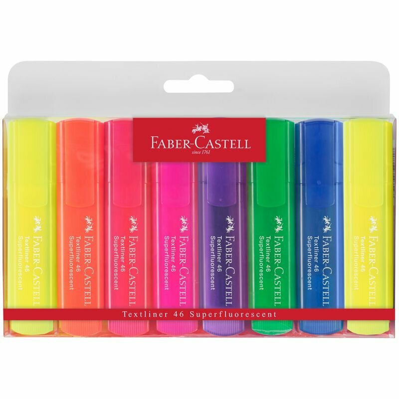 Набор текстовыделителей Faber-Castell "46 Superfluorescent" 8 флуоресцентных цв,1-5мм, пластик. уп.