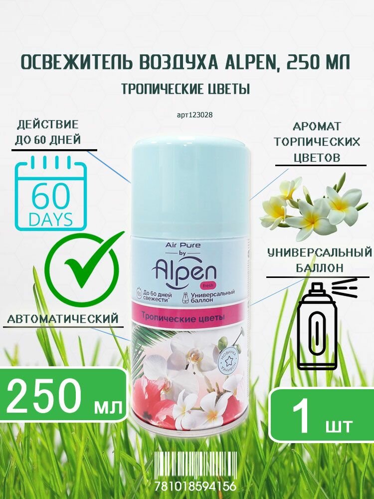 Освежитель воздуха автомат (сменный блок) Alpen (Альпен) Тропические цветы, 250 мл х 1шт