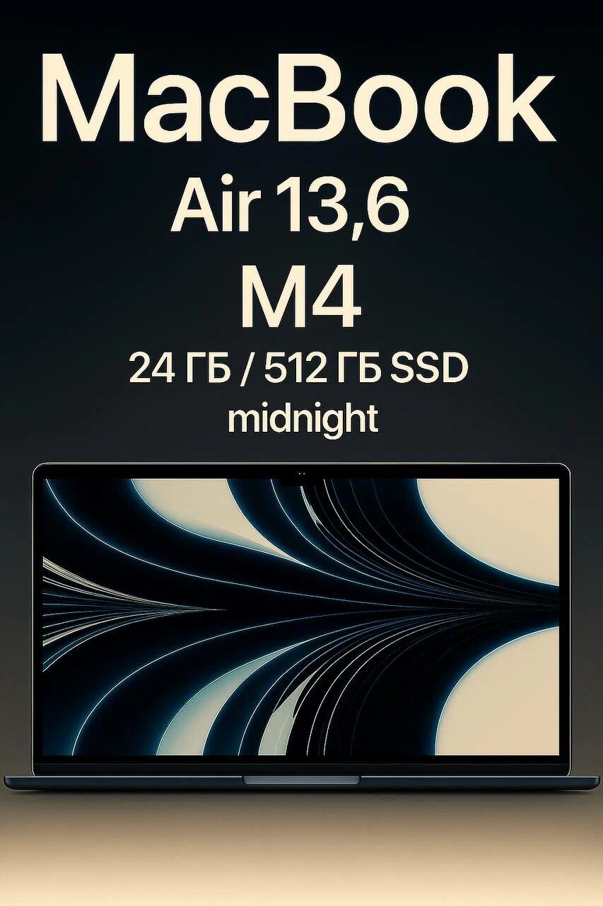 MacBook Air 13.6" M4, 24 ГБ / 512 ГБ SSD, midnight, (MC6C4) «русская гравировка»