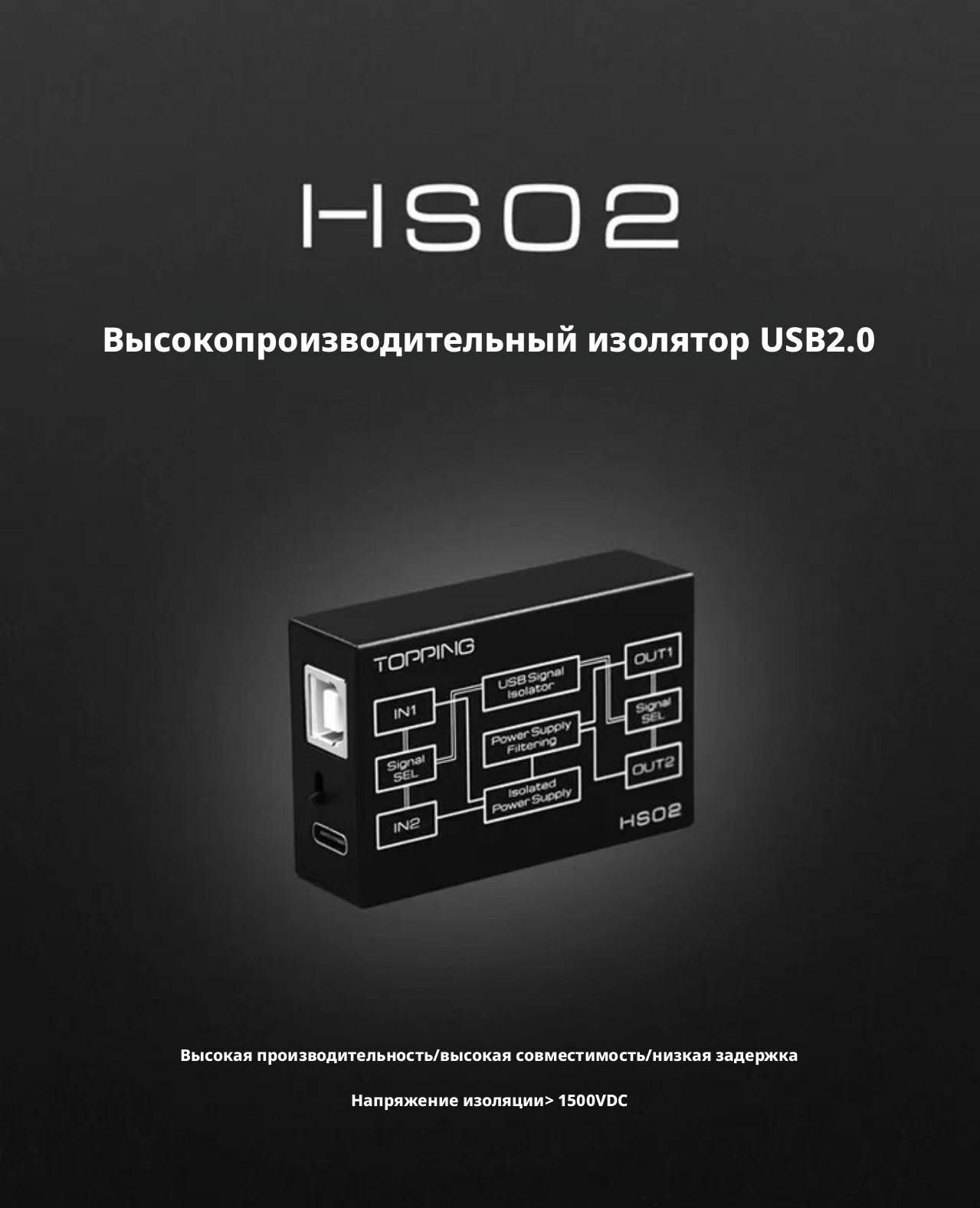 TOPPING HS02 Высокопроизводительный изолятор USB 2.0 с низкой задержкой устраняет шумы контура заземления