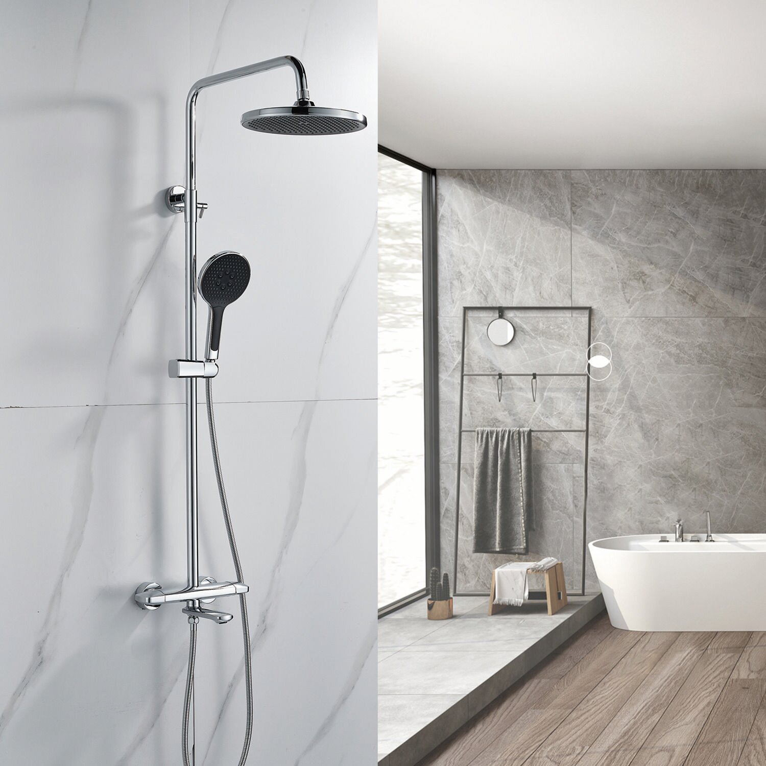 Душевая система Rose с верхним тропическим душем и ручной лейкой, хром