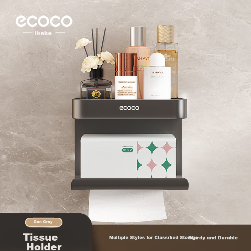 Ecoco Настенная полка для ванной комнаты без сверления Алюминиевый серый Тissue Holder Цвет：Алюминиевый серый