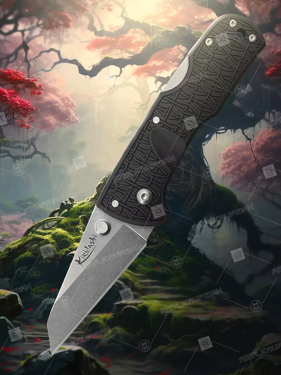 Нож складной фолдер Kiridashi, черный, сталь 8Cr13MoV, рукоять Griv-Ex, edc