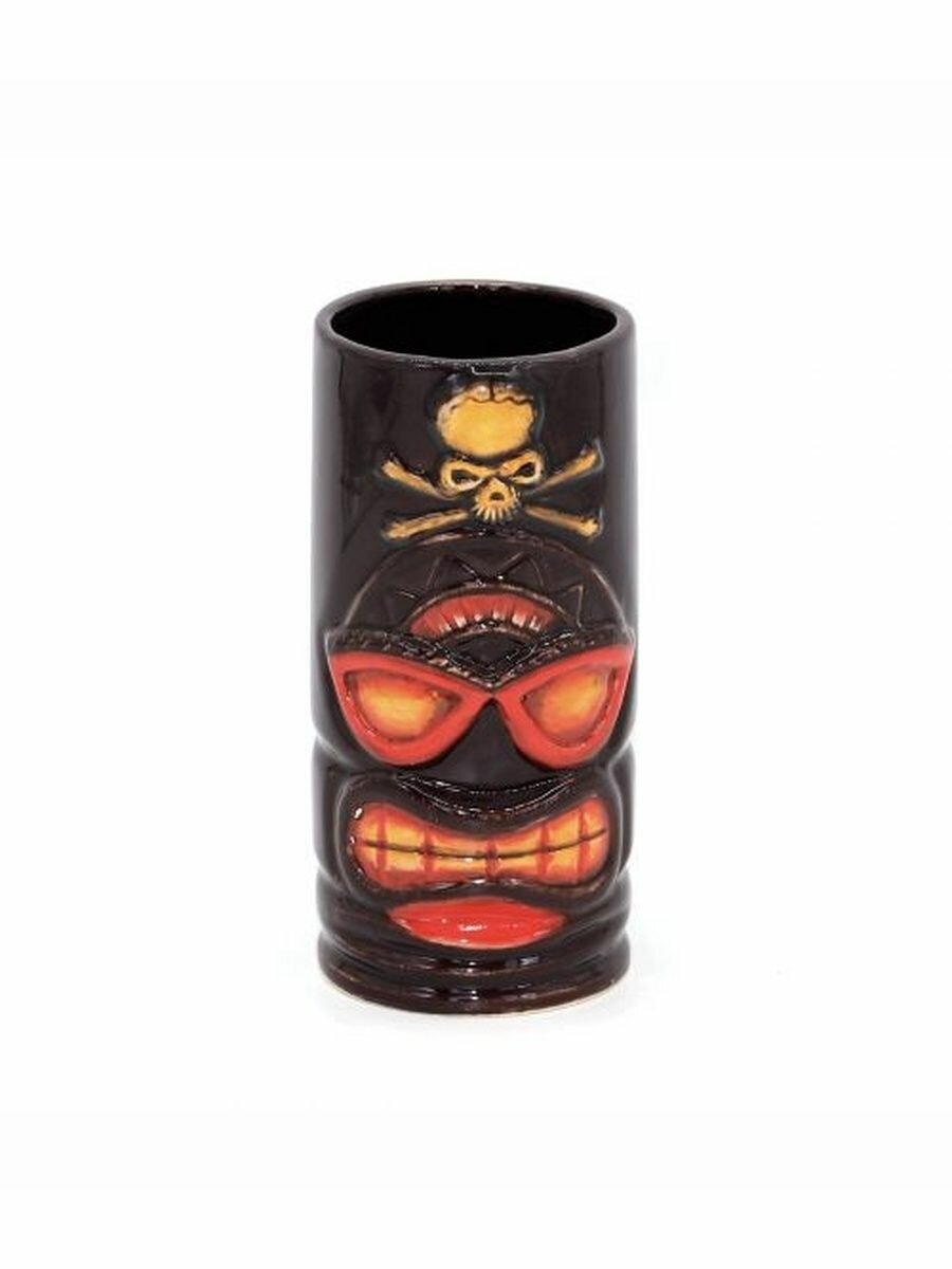 Коктейльный бокал, стакан барный "Тики" с рисунком, 700 мл, коричневый. Керамика, для коктейлей, сока, лимонада