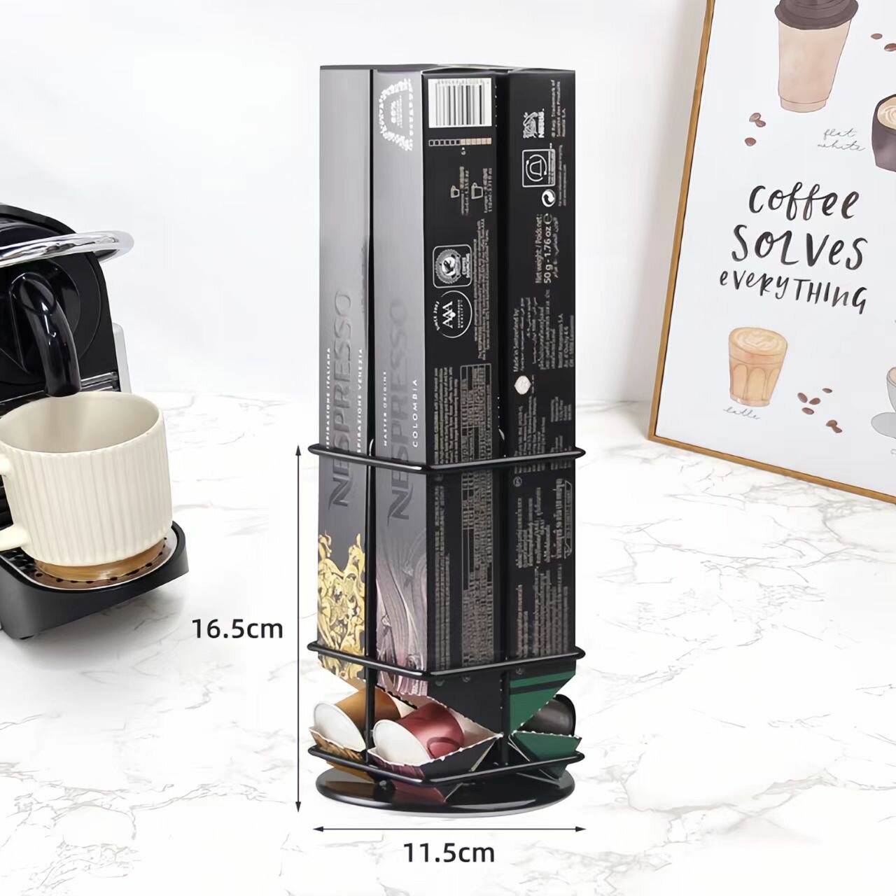 Черный, Держатель кофейных капсул "Nespresso", вращающийся, металл,