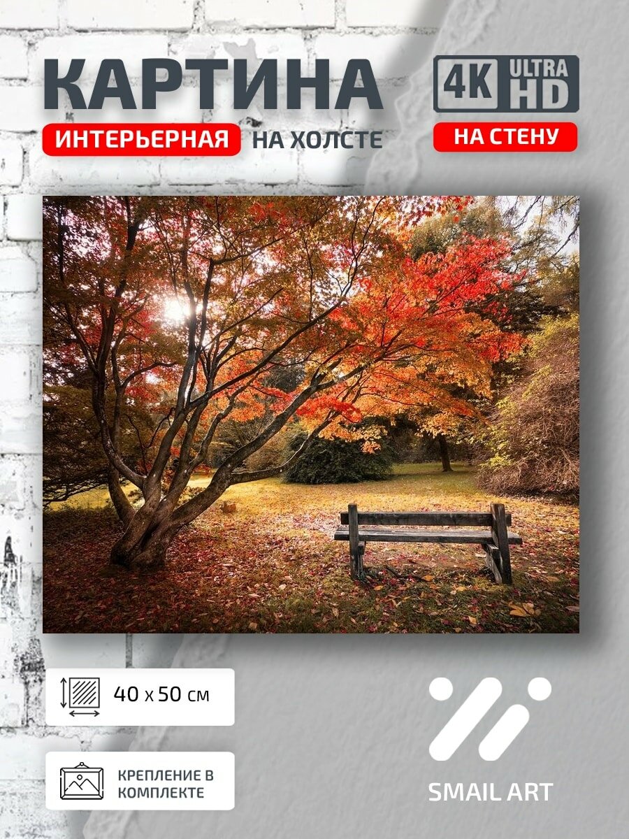 Картина на холсте интерьерная 40 на 50 на стену Осенние листья для гостиной пейзаж