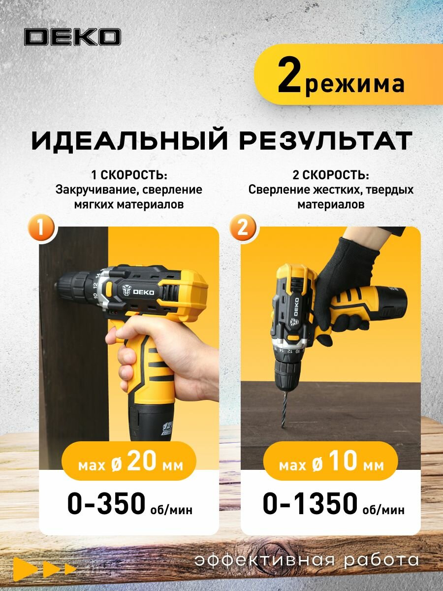 Аккумуляторная дрель-шуруповерт DEKO DKCD12FU-Li-Ion в кейсе + набор инструментов 104 шт, 12В, 2х1.5 Ач, з/у — фото 1