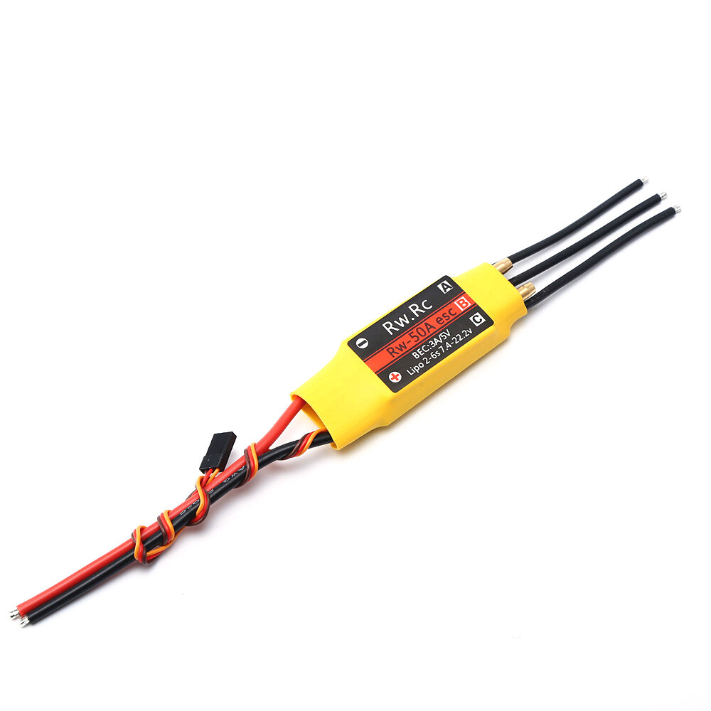 50A Brushless ESC Bidirectional Electronic Speed Controller for RC Car Boat Remote Control Ship Yellow 50A Cont Current 60A Burst Current Linear BEC 5V2A Output 2-3S LI-ION/lipoly 5-9NIMH NI-MH/NI-cd 75*40*15mm Size 20*7*1cm Package Size 55g Package