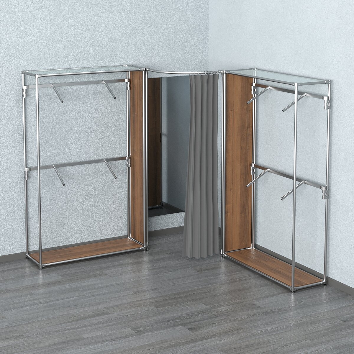 Примерочная (вход- дуга) с зеркалом из системы хром с поручнями №3-1, Орех