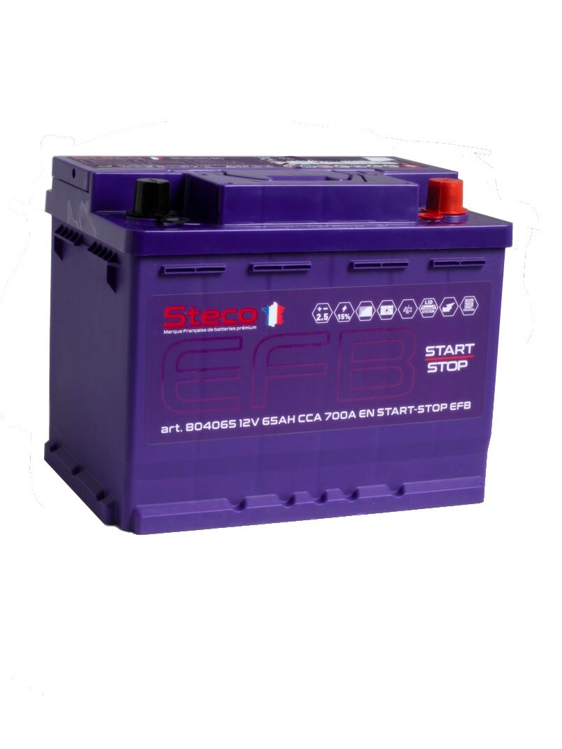 Аккумулятор STECO EFB Старт-Стоп 65ач, обратная полярность, 2025й год