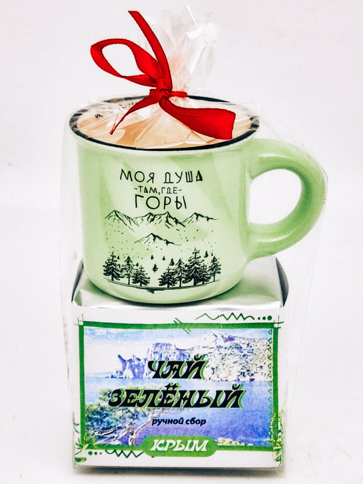 Чай зеленый ручной сбор 40гр с кружкой мини Крым