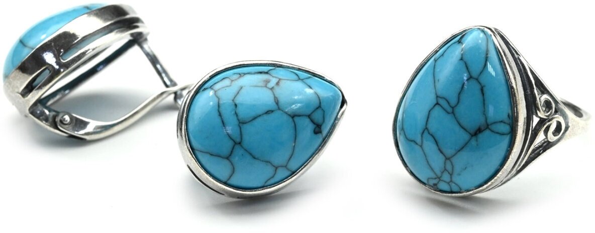 Комплект бижутерии: кольцо, серьги, бирюза