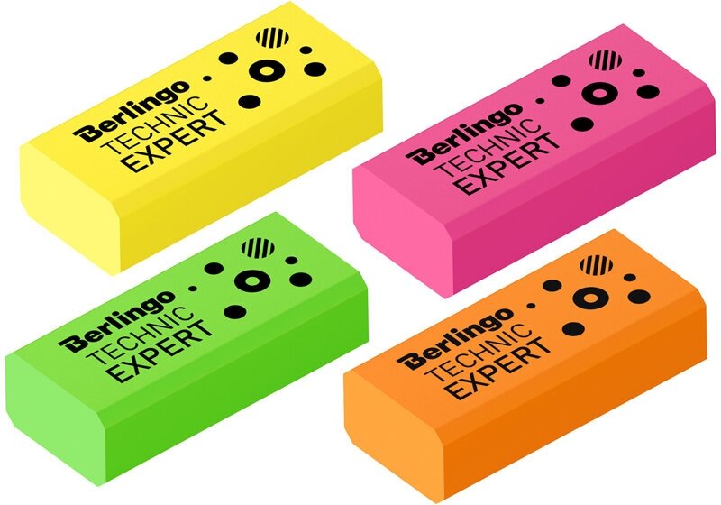 Комплект 36 шт, Ластик Berlingo "Technic Expert", прямоугольный, цвета ассорти, 40*18*11мм