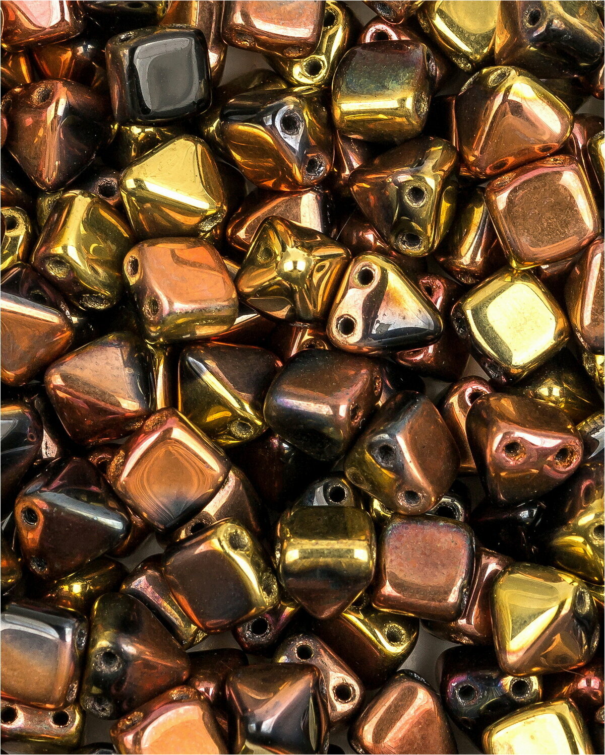 Стеклянные чешские бусины с двумя отверстиями, Pyramid beads 2-hole, 6 мм, цвет Jet California Gold Rush, 10 шт.