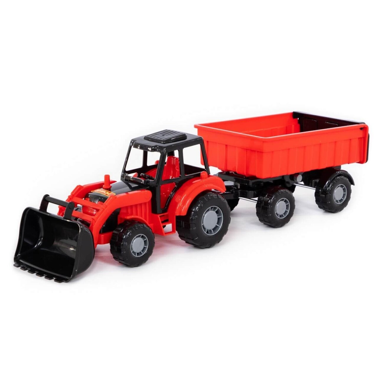 Трактор полесье с прицепом "Мастер" №1 и ковшом, красный П-35264/красный