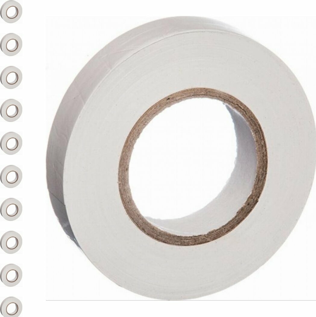 Изолента ПВХ IEK 15 мм 20 метров белая (комплект из 10 шт.)