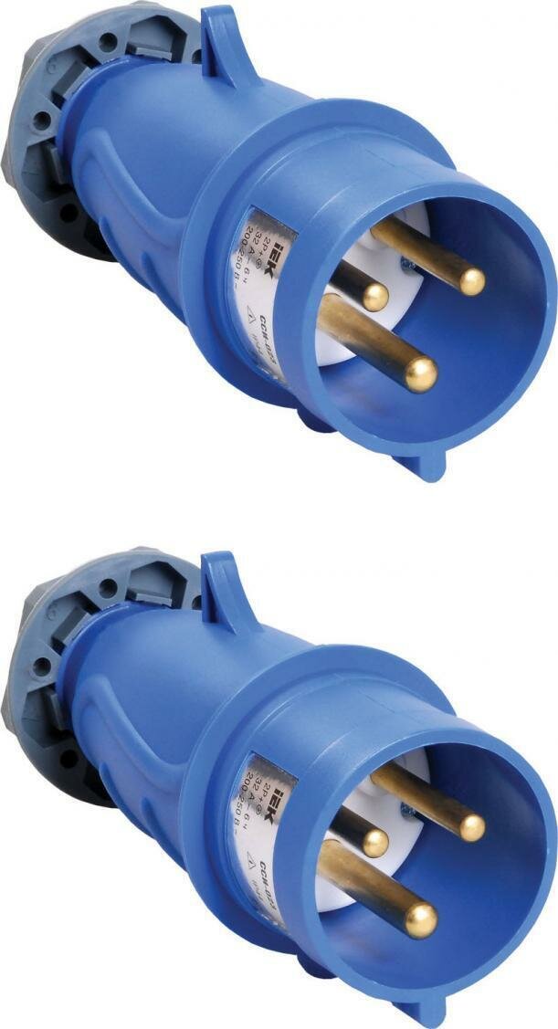 Вилка силовая переносная IEK 2P+PE 32А 220В пластиковая IP44 (комплект из 2 шт)