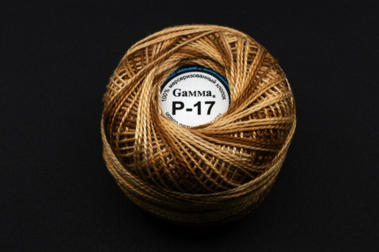 Нитки Ирис меланж, цвет Р-17 коричневый/светло-коричневый, 82м/10г, хлопок 100%, 1шт