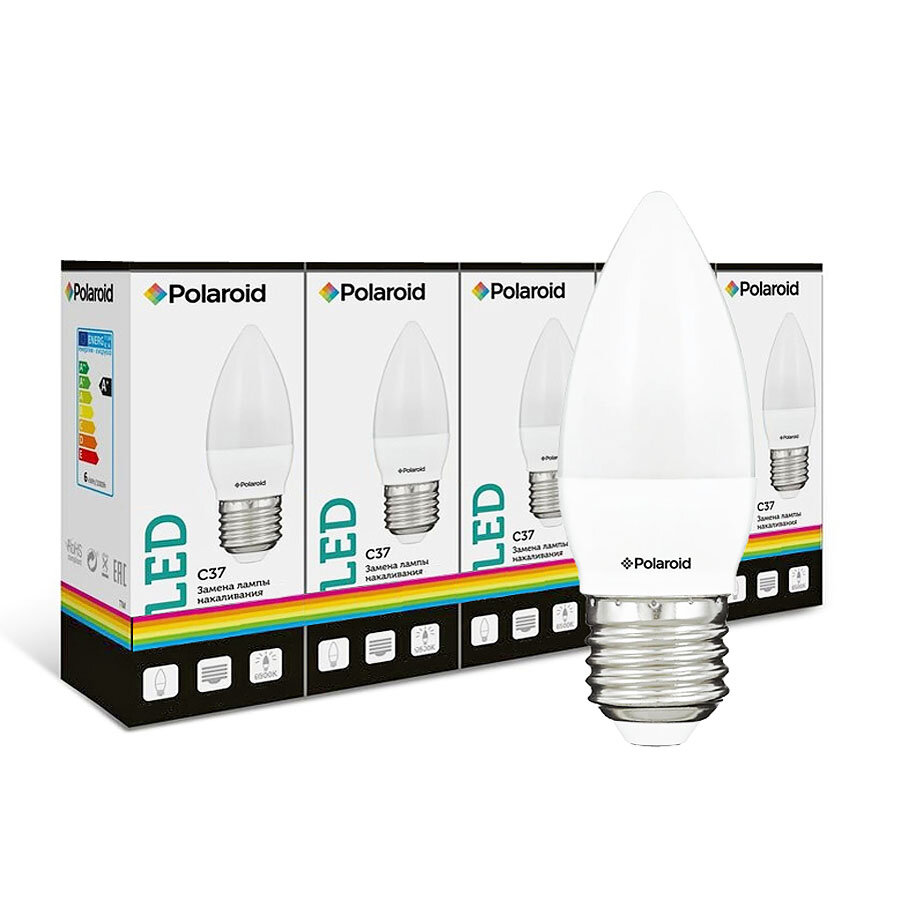 Светодиодная лампа Polaroid 220V C37 8W 6500K E27 650lm (5 шт.)