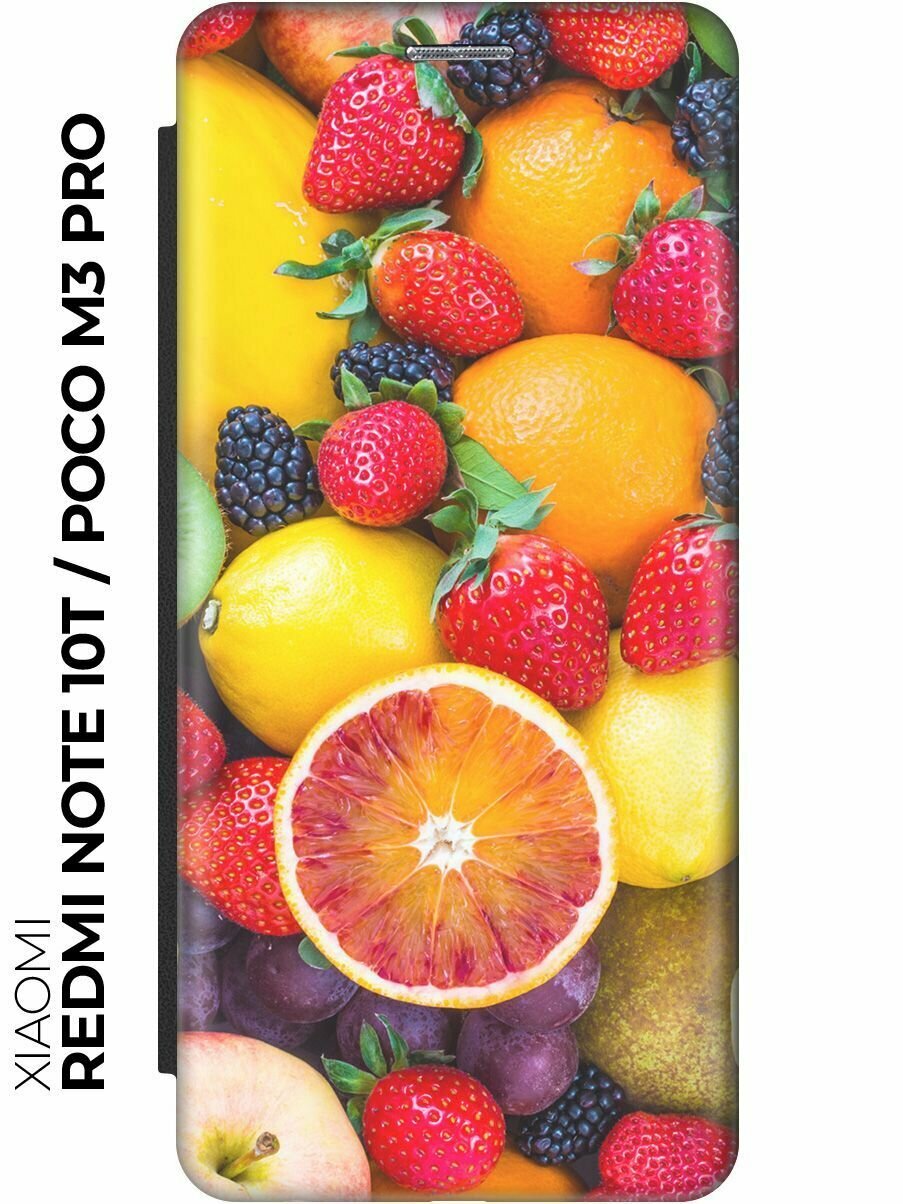 Чехол-книжка Сочные фрукты на Xiaomi Redmi Note 10T / Poco M3 Pro / Сяоми Поко М3 Про / Сяоми Редми Ноут 10Т черный