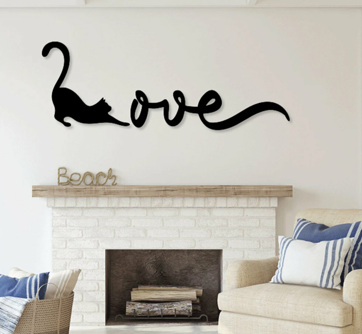 Панно 45х10 см "Любовь и кот" декоративное настенное чёрное, декор на стену, картина