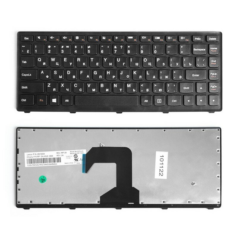 Клавиатура Lenovo IdeaPad S300, S400, S405. Плоский Enter. Черная с черной рамкой. 25205086, T3E1-RU (Новый)