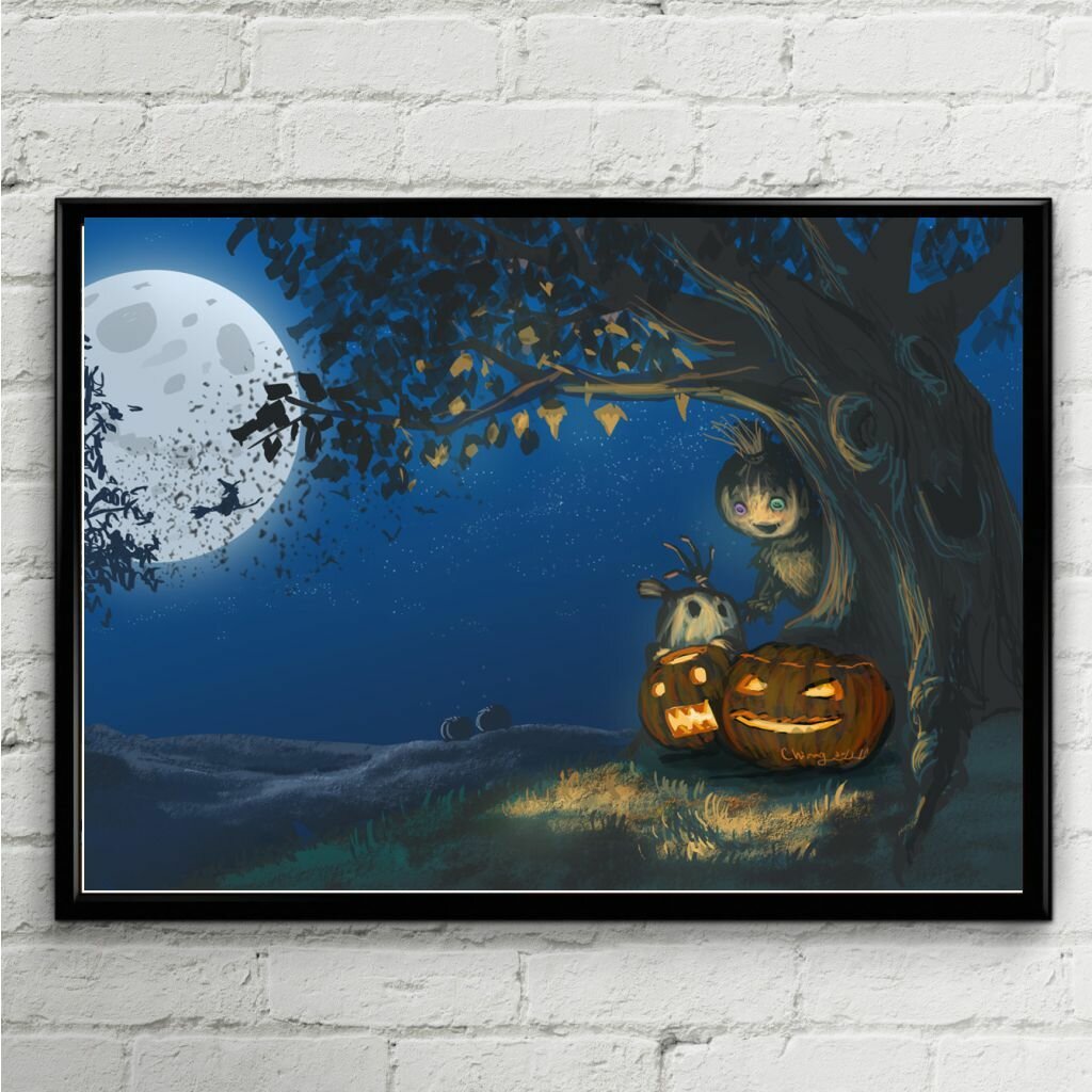 Плакат "Тыквы под деревом" на Хэллоуин (Halloween) от Cool Eshe А3