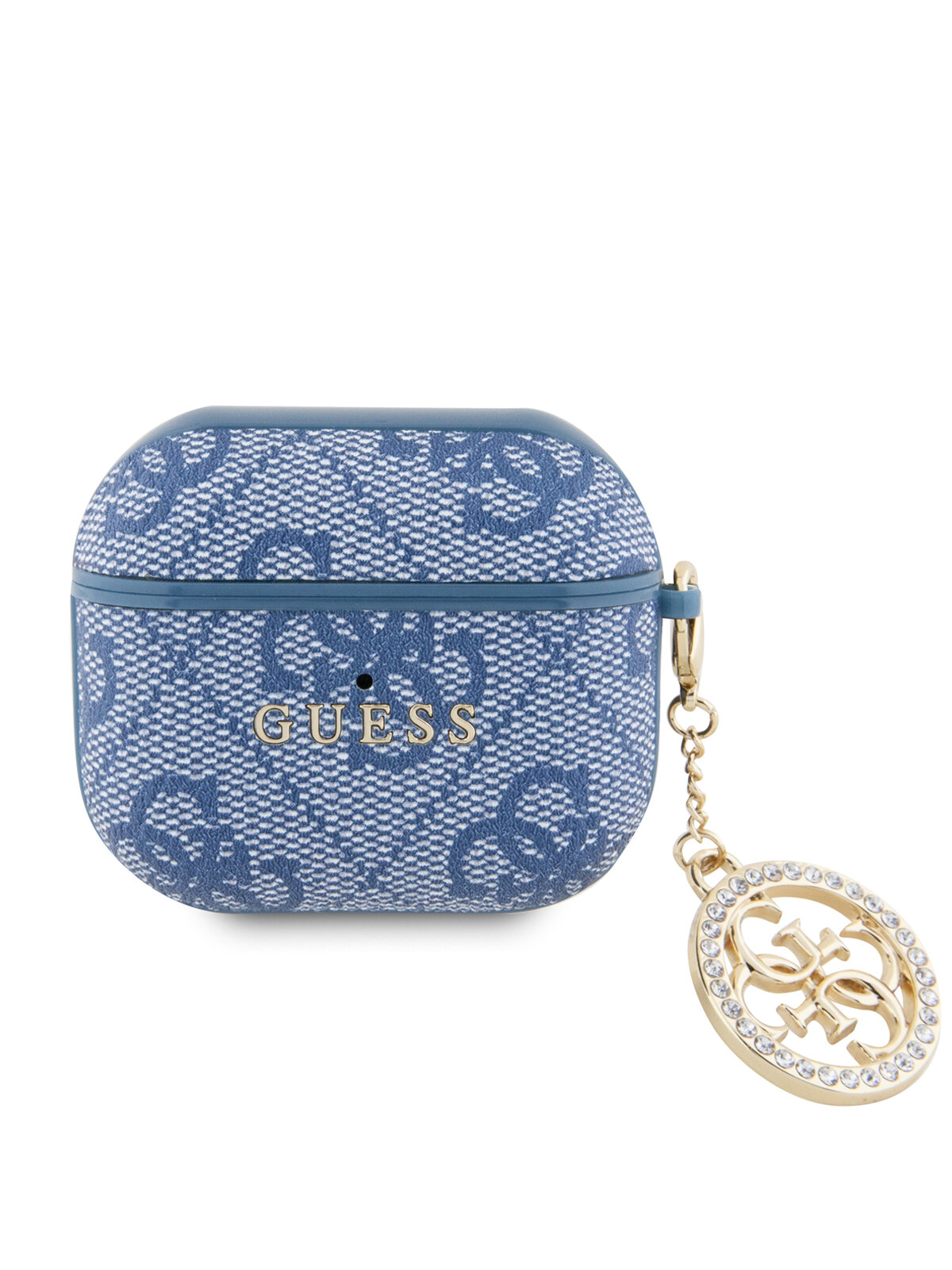 Guess для Airpods 3 чехол PU leather 4G with metal logo and Diamond charm Blue