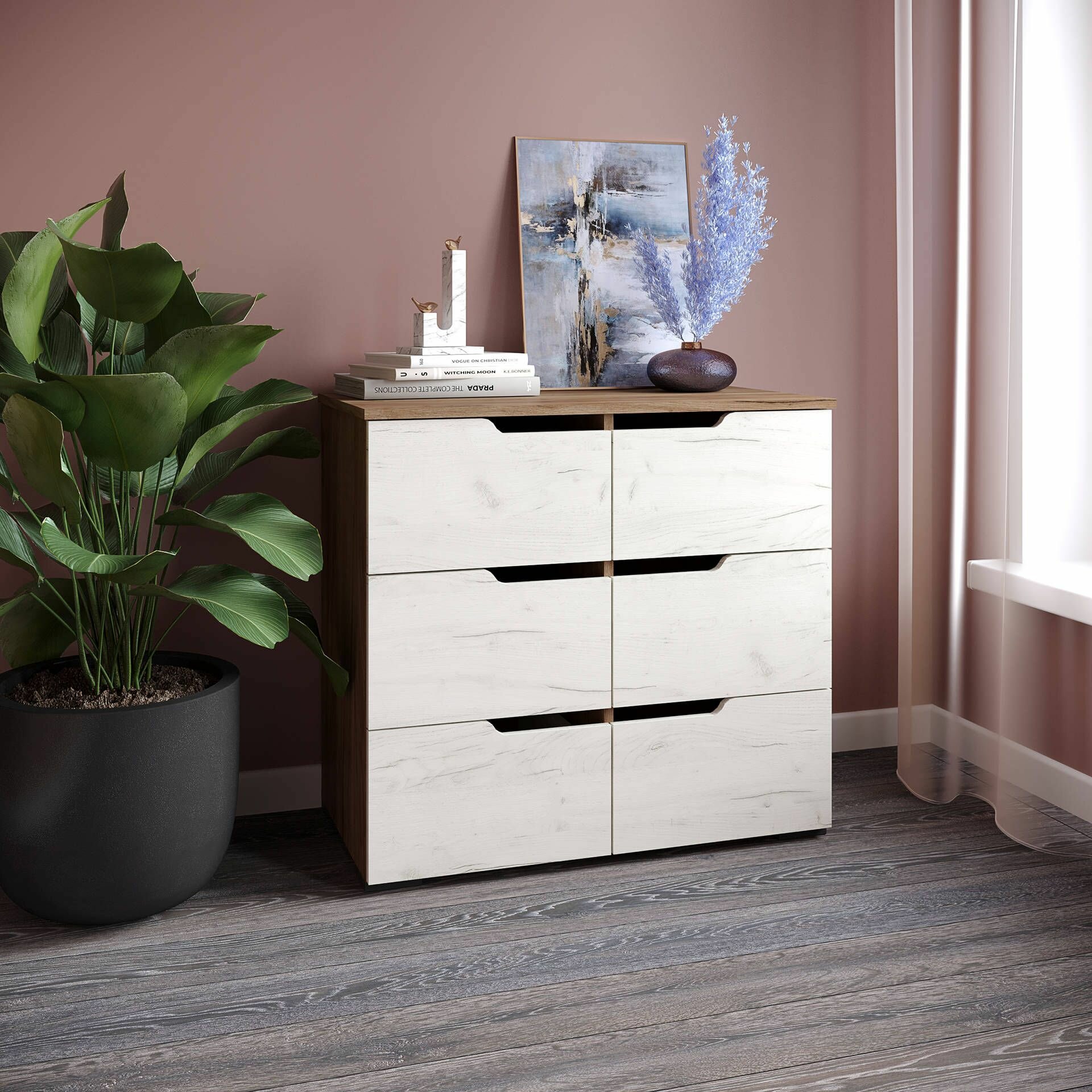 Комод КМ-3 дуб крафт табачный / дуб крафт белый микон