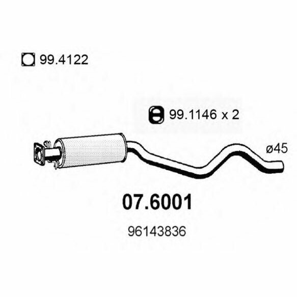 Средний глушитель выхлопных газов, ASSO 07.6001 (1 шт.)