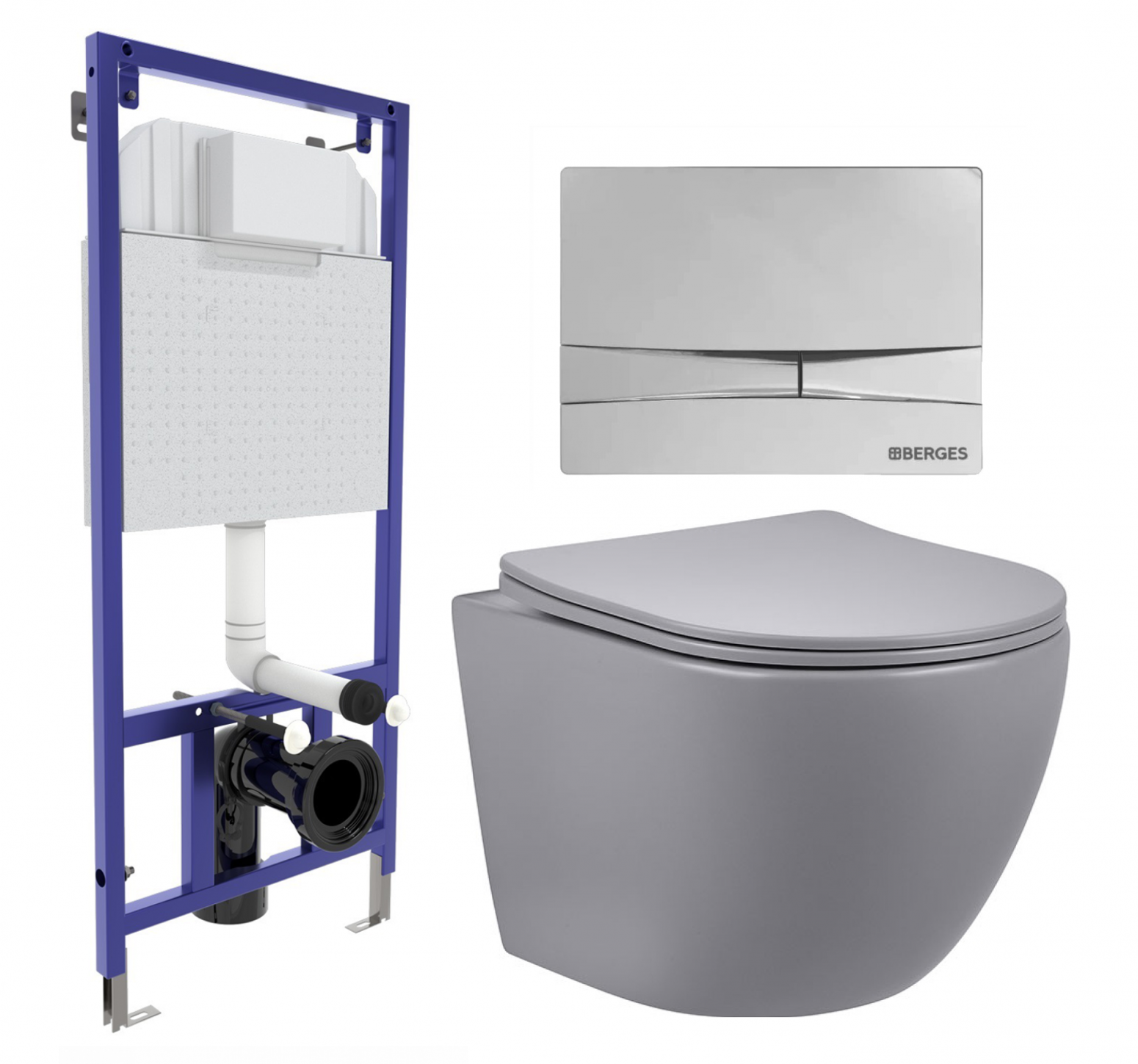 Комплект 3 в 1 инсталляция Berges Wasserhaus Novum 040253 + Унитаз подвесной Vincea Globo VT1-14SMG + кнопка хром