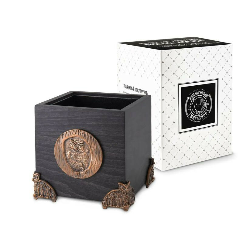 Кольчугинский мельхиор Карандашница "Сова круглая" медная с чернением (КМ1942КЦ06)