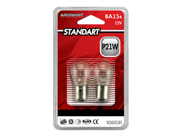 AUTO STANDART P21W 12В 21Вт 2 шт лампа для автомобиля задний габаритный стоп-сигнал