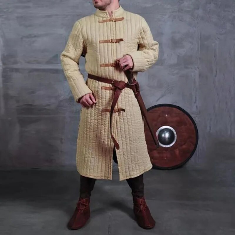 Мужской средневековый костюм рыцаря Gambeson Doublet из полиэстера 4XL 5XL Коричневый, XXXL, Beige