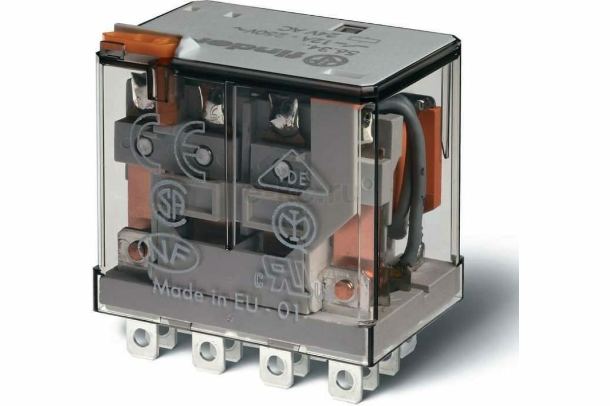 Finder миниатюрное силовое реле 4 перекидных контакта 12А, 230В AC, 563482300040