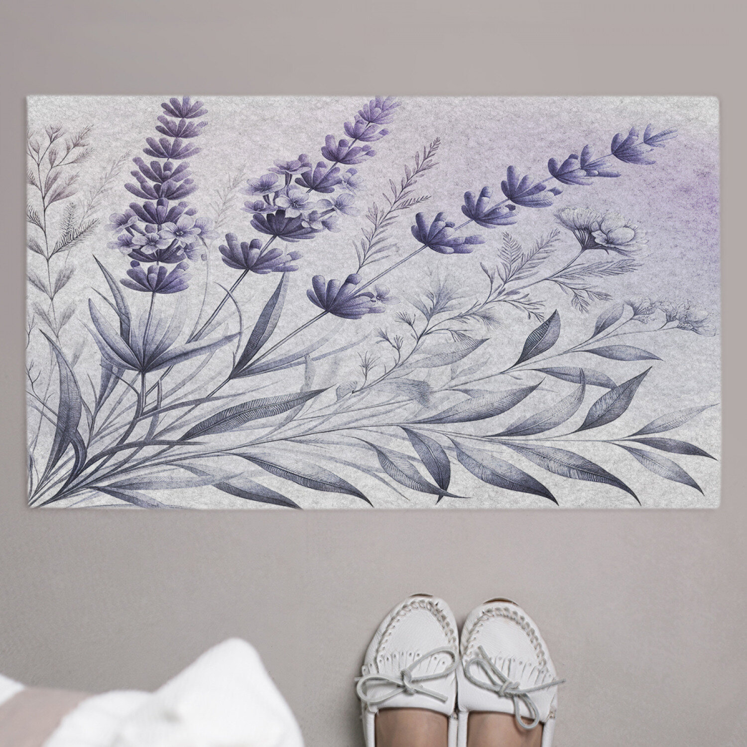 Коврик придверный в прихожую с принтом "Серая лаванда" 45 на 75 см , JoyArty