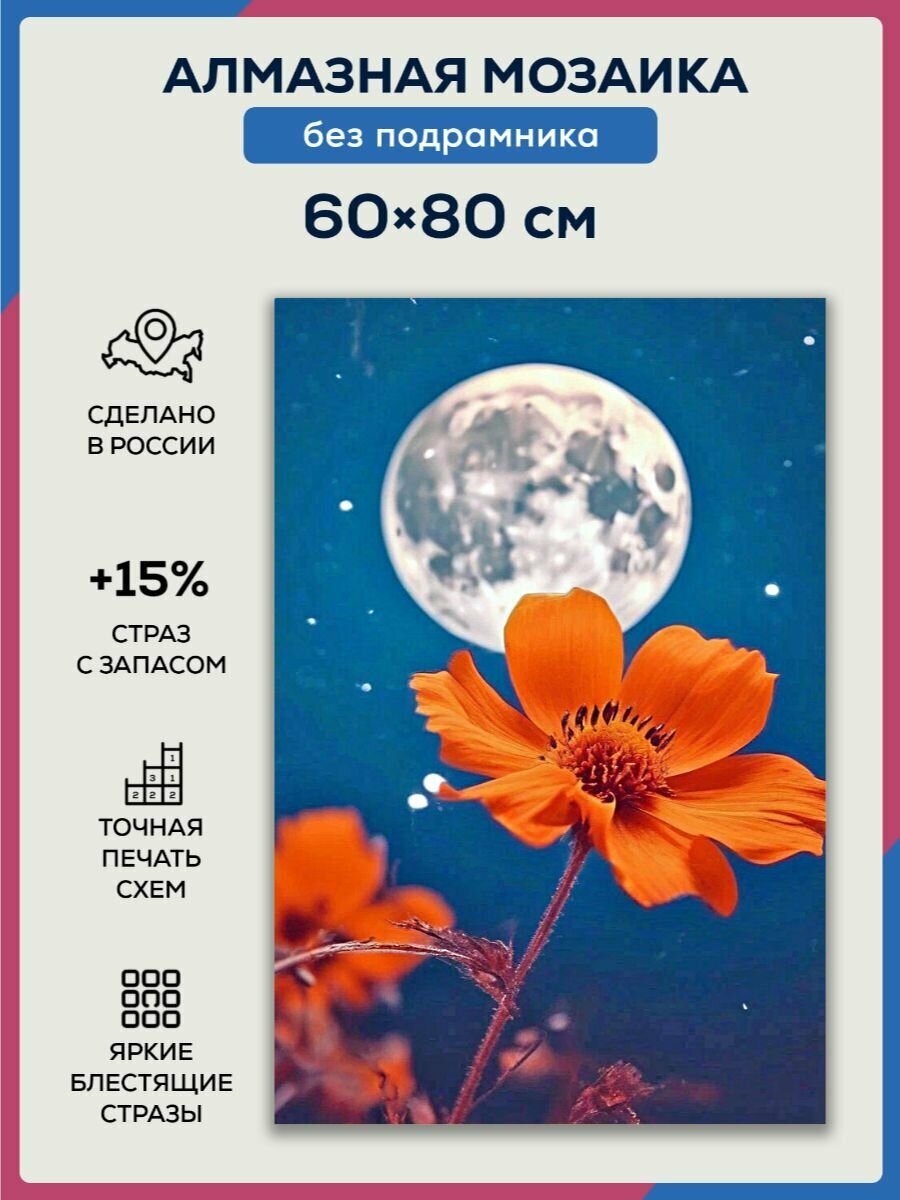 Алмазная мозаика 60x80 Космея при луне без подрамника