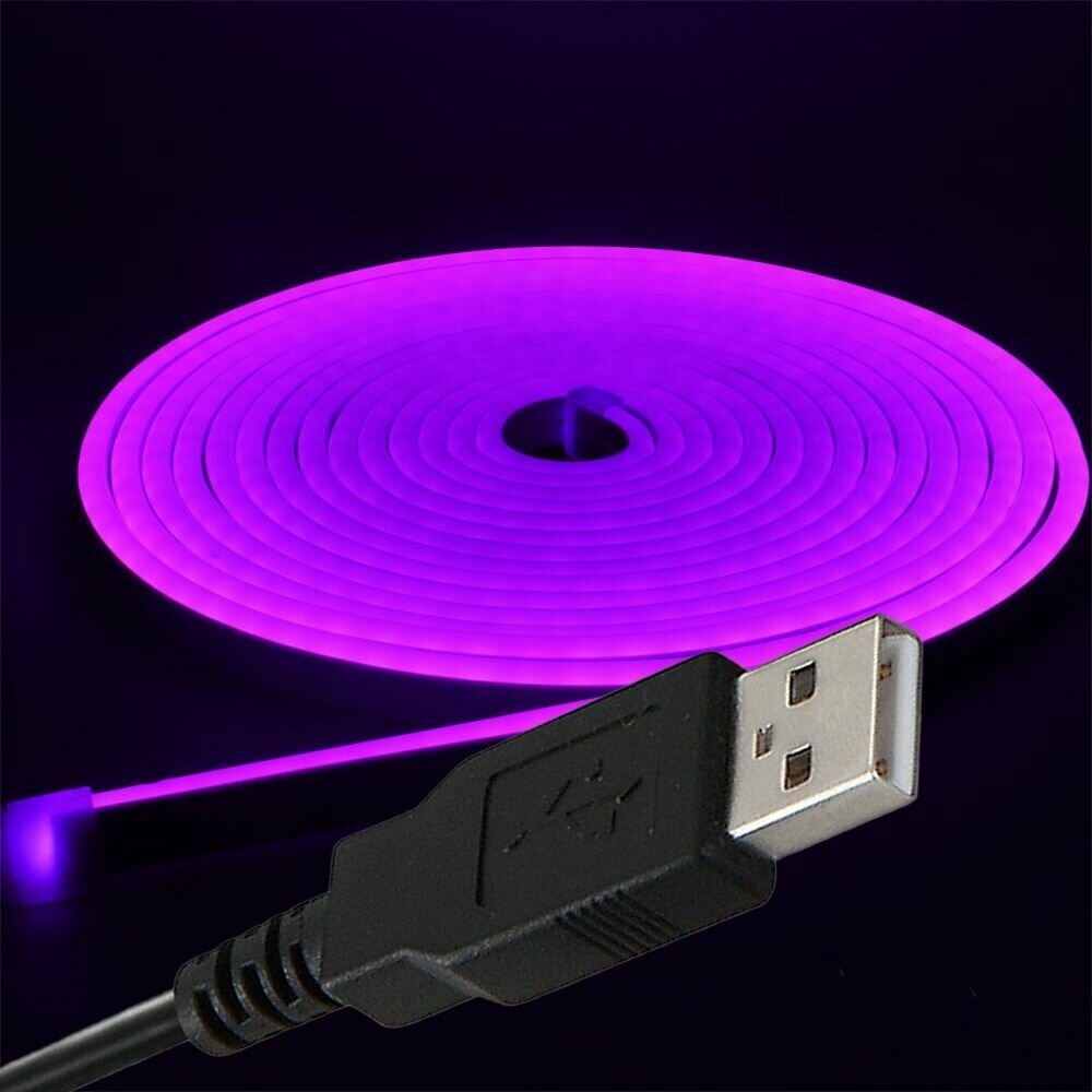 Неон светодиодный 5 метров 5V c USB штекером, 6х12мм, резать каждые 1 см, 120 LED/m, IP 67, Фиолетовый