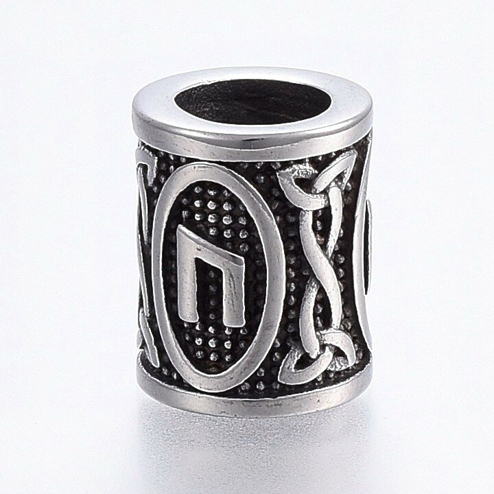 Бусина металлическая, 16х13мм, Руна Уруз, базовый материал - нержавеющая сталь, без покрытия, с чернением, 1 шт.