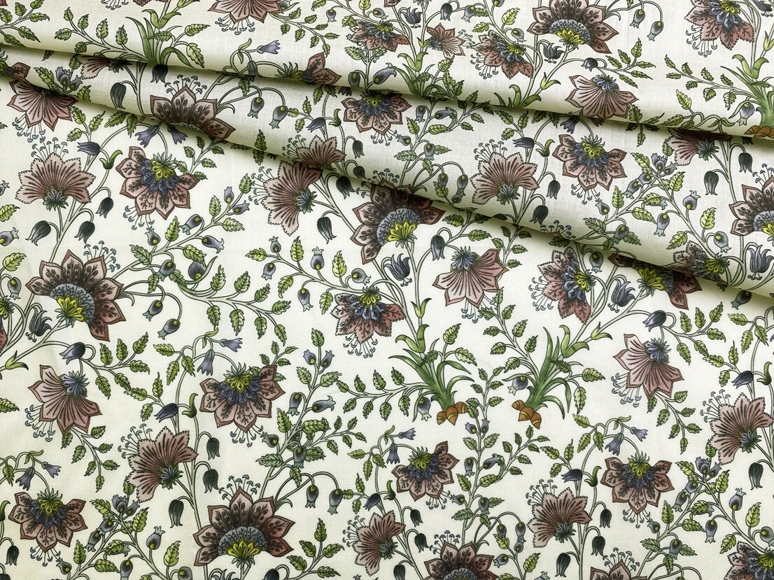 Ткань Батист бежевого цвета с принтом стилизованные цветы 16798