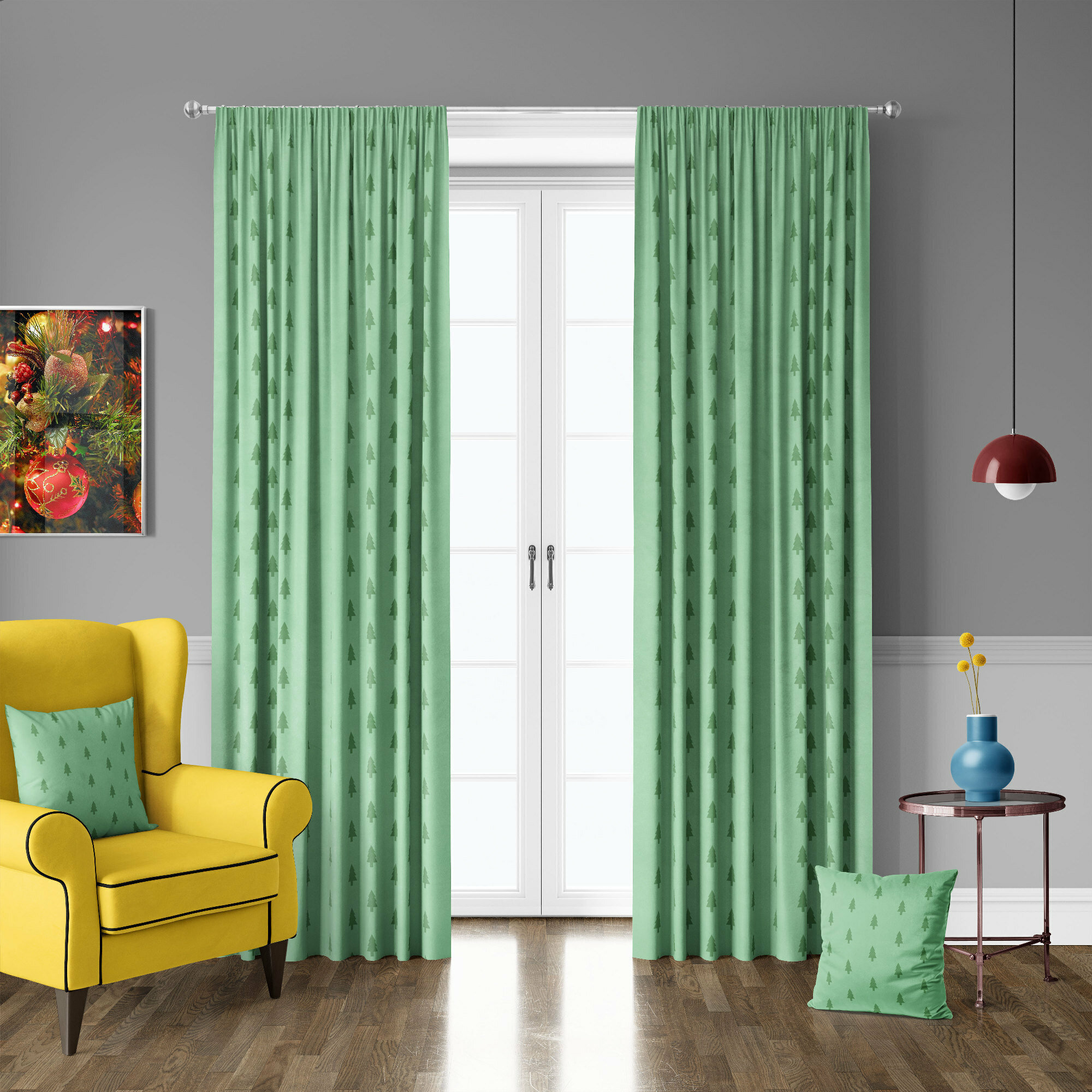 Шторы для комнаты / Новогодние шторы / Фотошторы из ткани габардин 145-260 см 2 шт. /3D шторы / Для гостиной, спальни и кухни