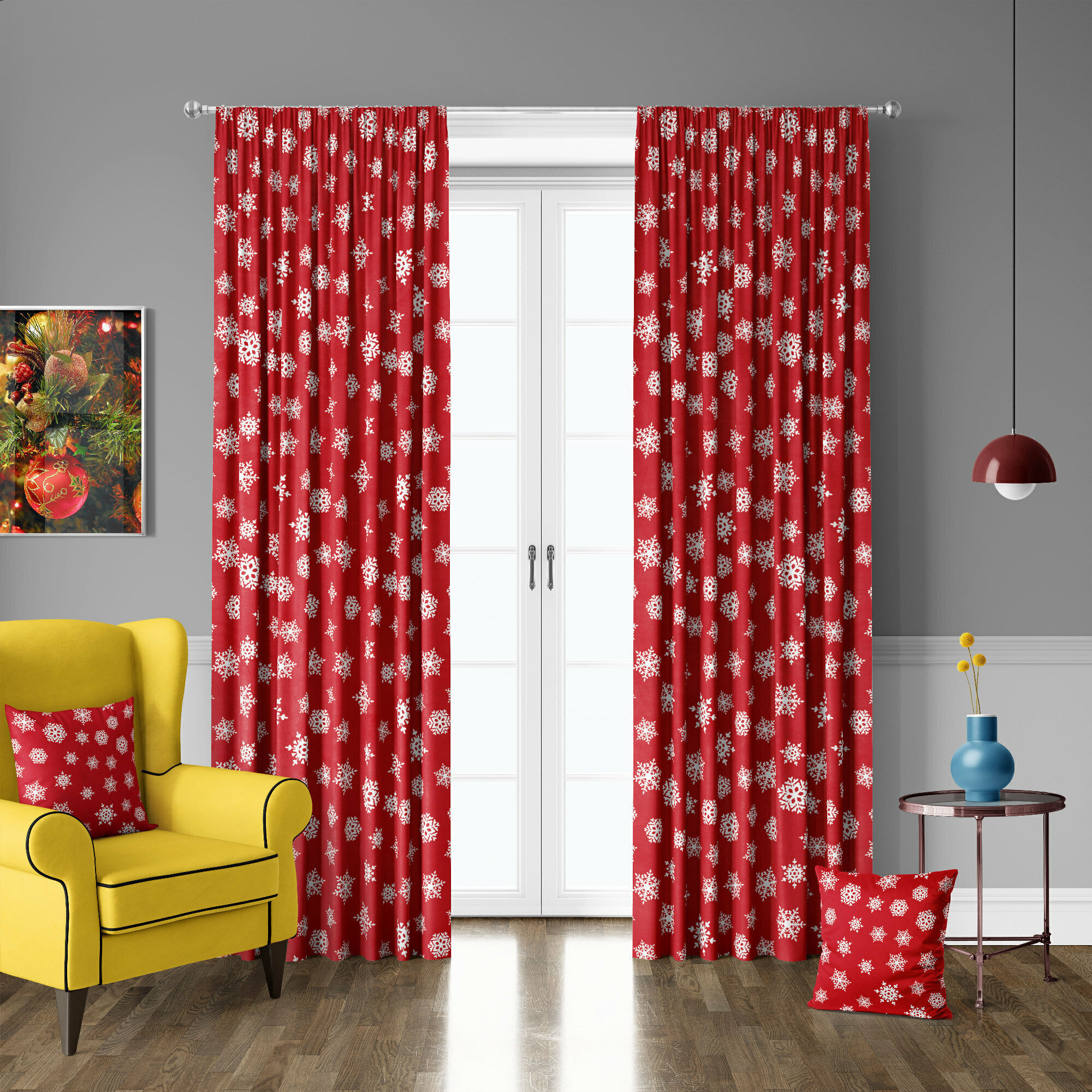 Шторы для комнаты / Новогодние шторы / Фотошторы из ткани габардин 145-260 см 2 шт. /3D шторы / Для гостиной, спальни и кухни